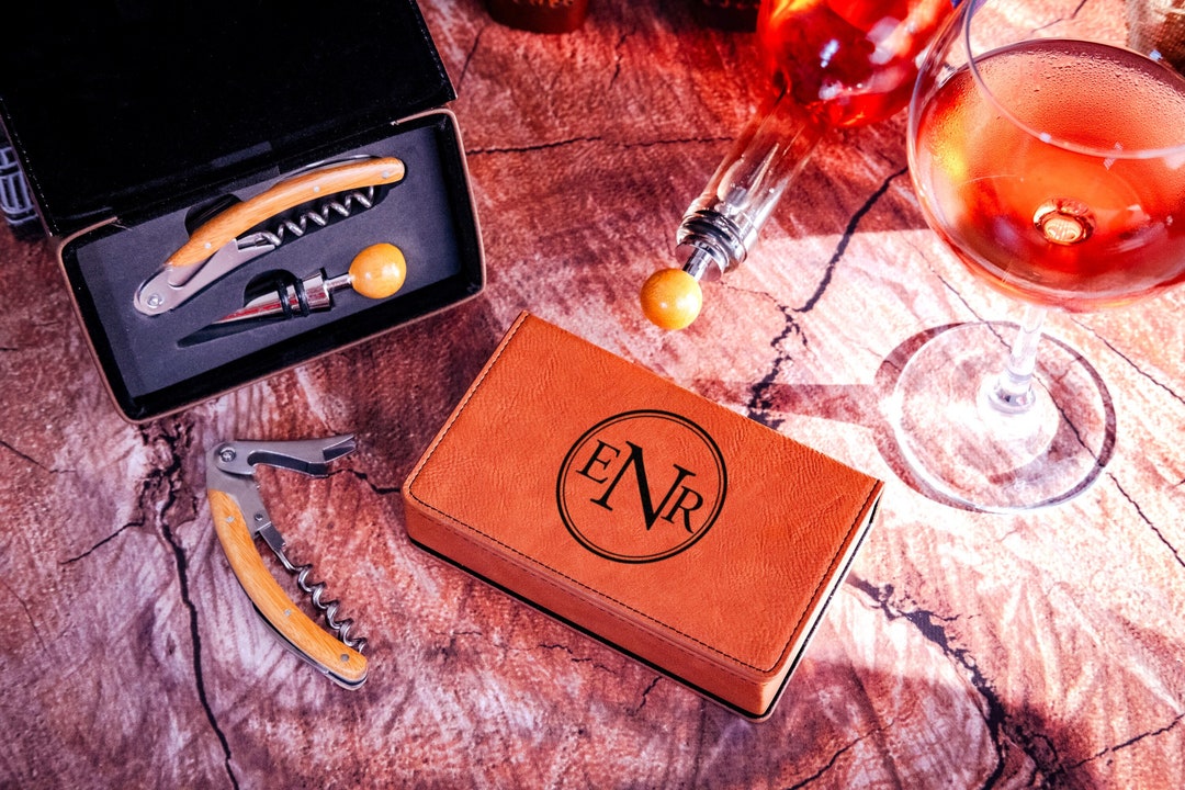 Personalized Wine Tool Set, Wine Opener Set, Wine Accessories, Leather Wine Tool Set, Wine ...