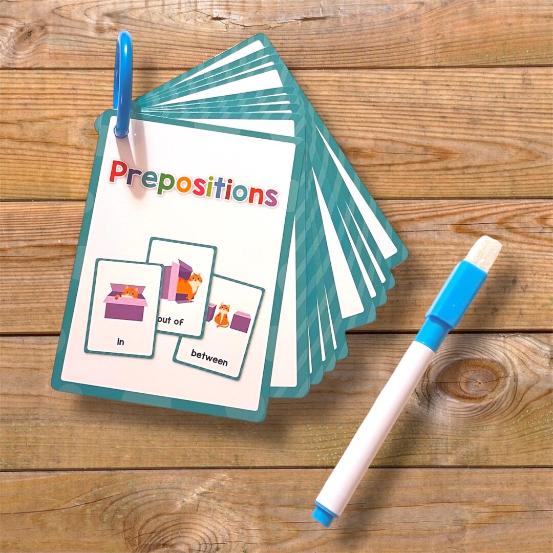 Prepositions Dry Wipe Flash Cards in String Bag, Flashcards for Homeschool and Preschool ...