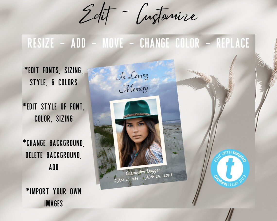 Editable Coastal Funeral Program Template, in Memory of Ocean Funeral ...