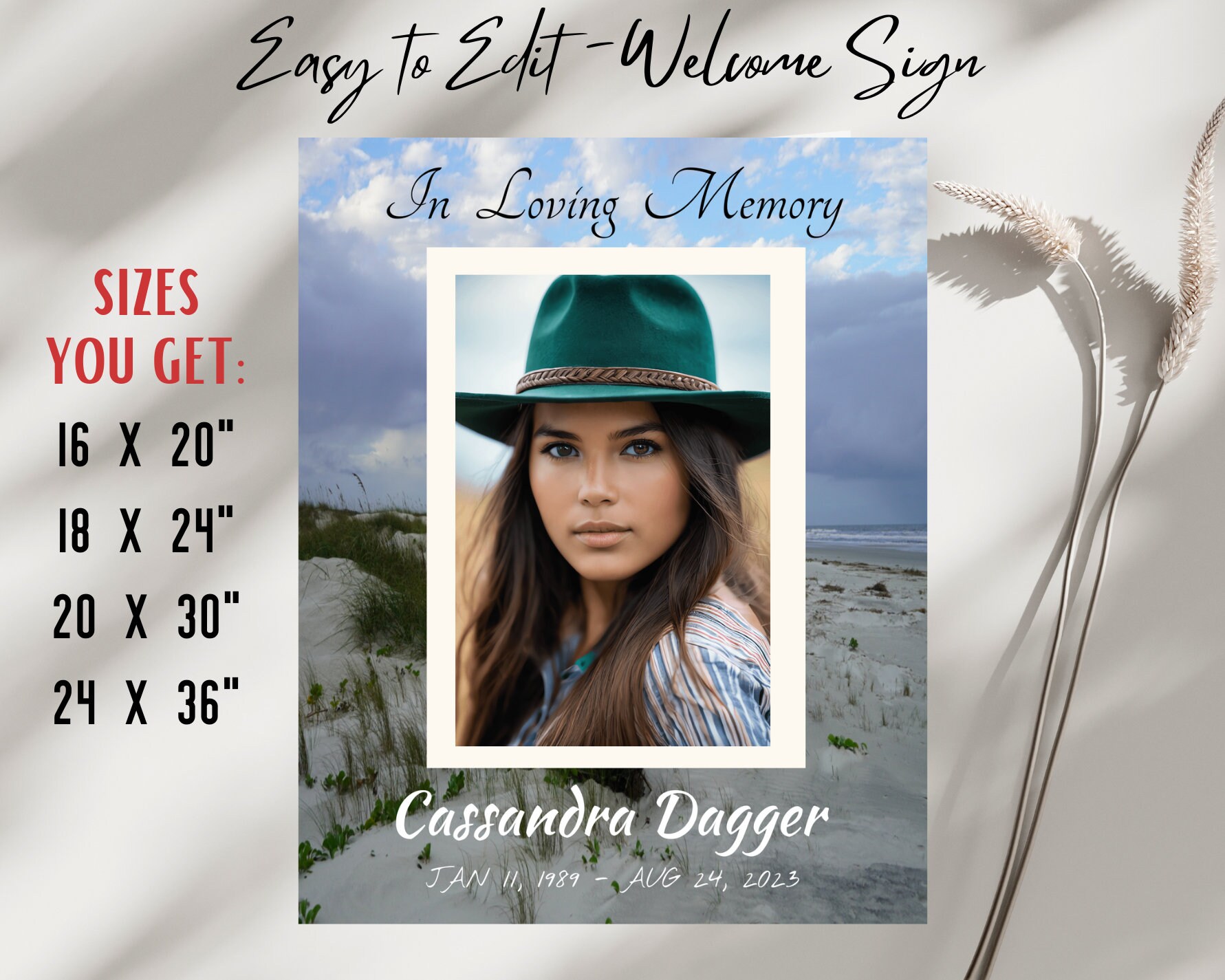 Editable Coastal Funeral Poster Template, in Memory of Funeral Sign ...