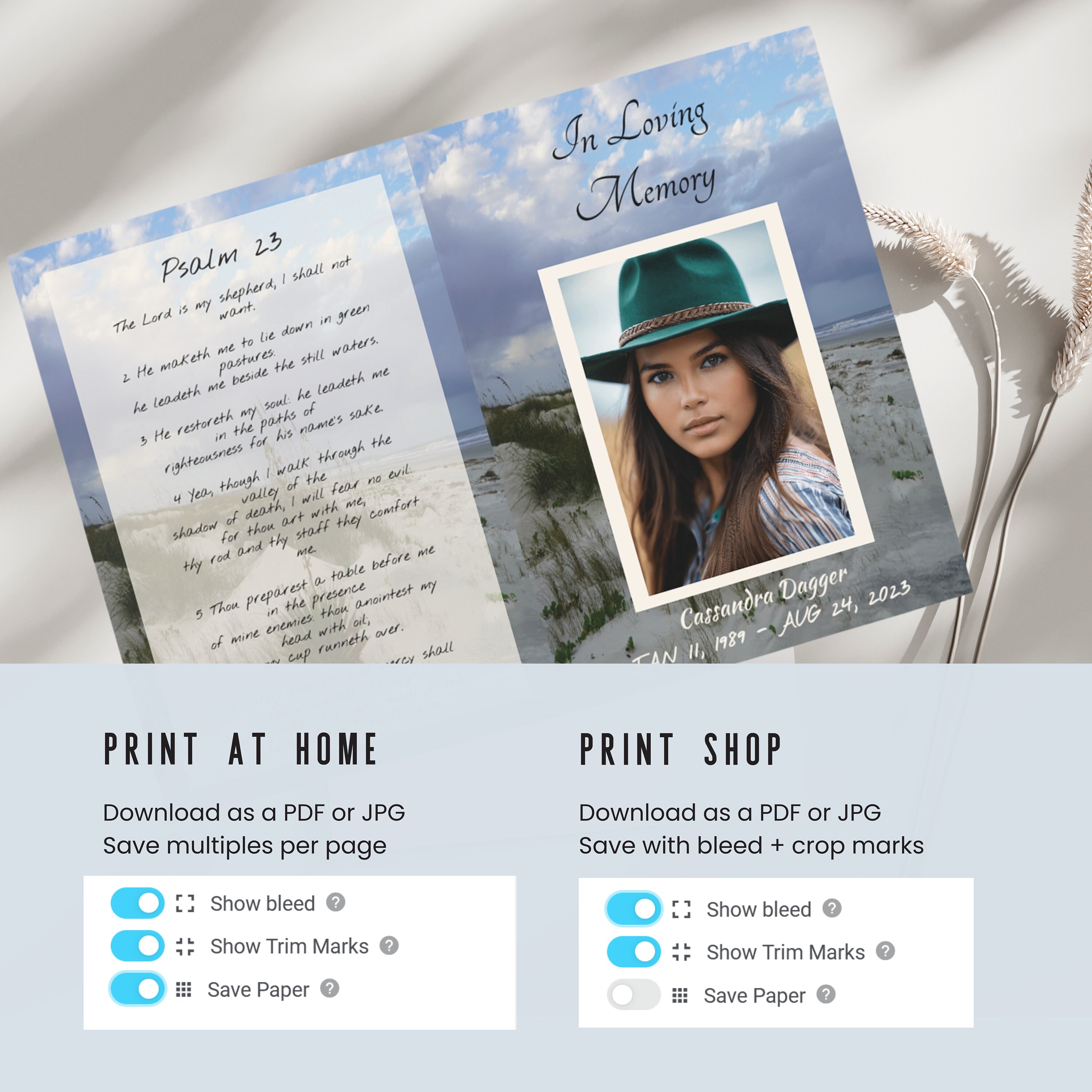 Editable Coastal Funeral Program Template, in Memory of Ocean Funeral ...
