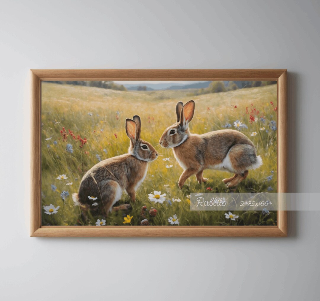 Digital Painting of Rabbits in the Field - Etsy