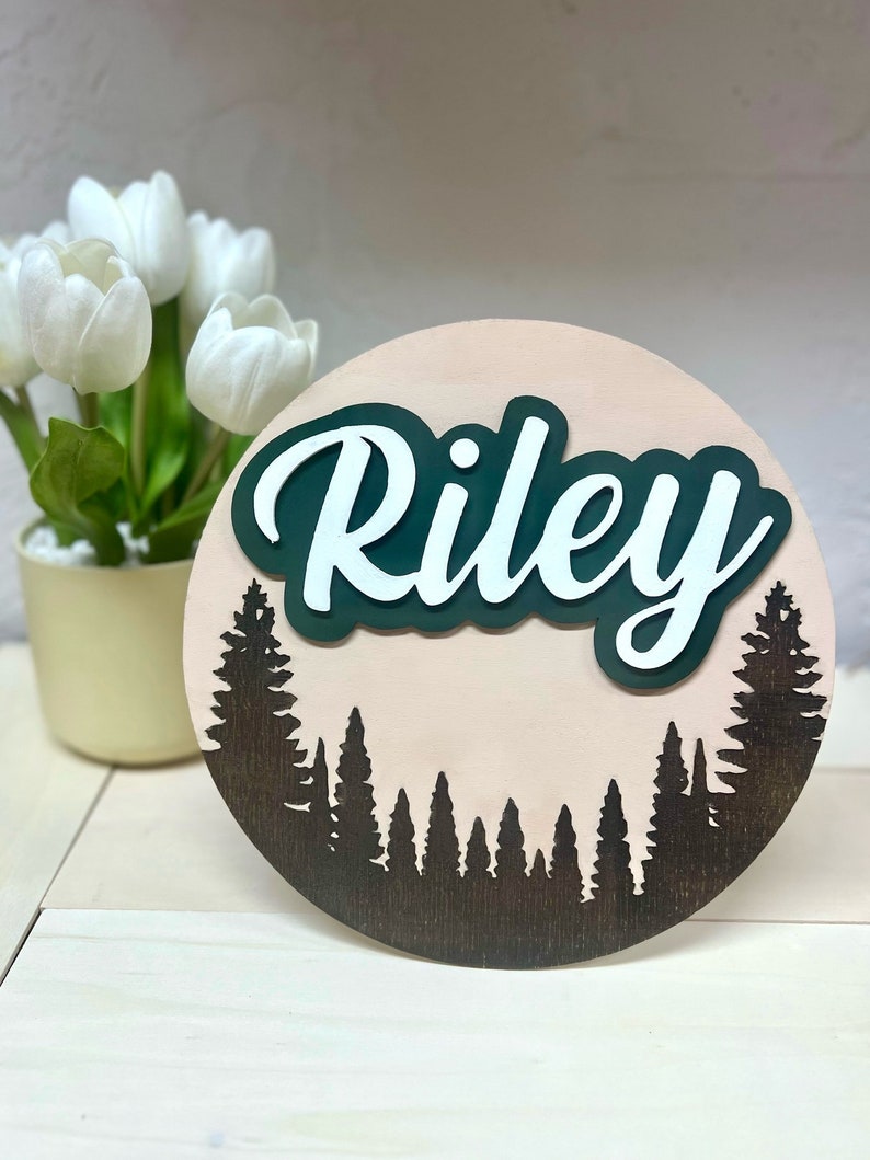 Wooden Round Name Sign Boy Girl Nursery Rustic Outdoor Tree Forest Sign ...