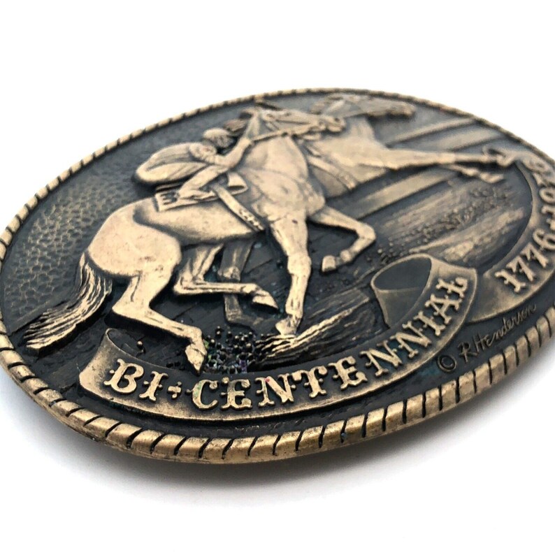 1976 Tony Lama Bicentennial Quarter Horse Racing Oval Brass Belt Buckle ...