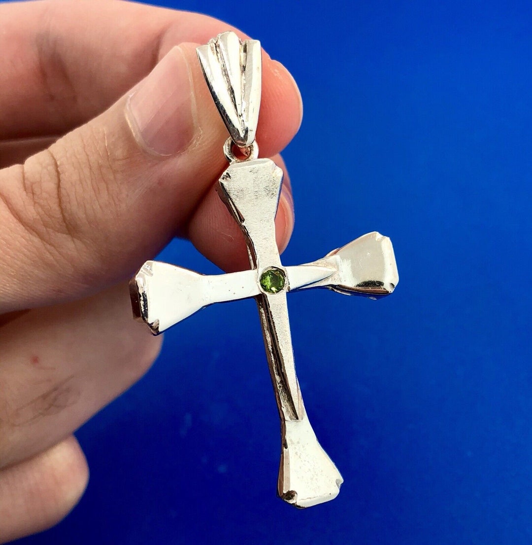 Modernist Artisan Sterling Silver 925 Peridot Cross Religious Enhancer ...