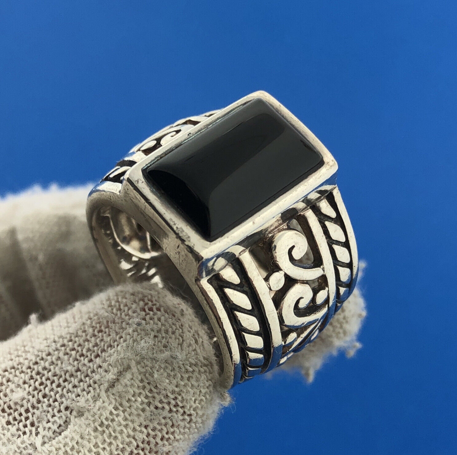 SILPADA Black Onyx Filigree Scroll Sterling Silver Wide Band Statement Ring - Etsy