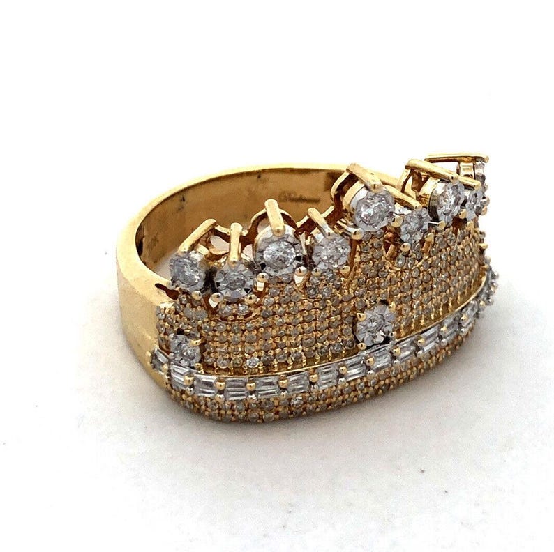 Designer Dadwani 10K Yellow Gold Diamond Pave Crown Statement Ring - Etsy