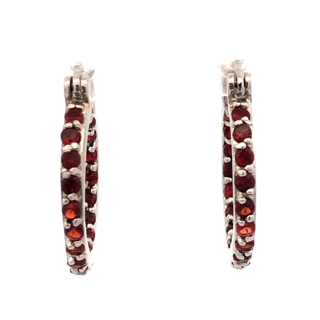 Designer HAN 925 Sterling Silver Round Red Garnet In-out Eternity Hoop Earrings - Etsy