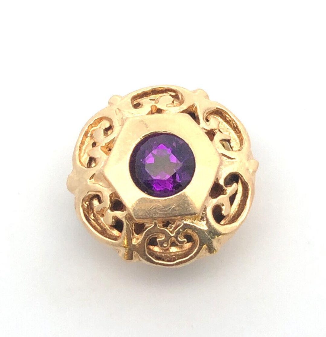 Designer 14K Yellow Gold Round Amethyst Floral Scroll Slide Bracelet ...