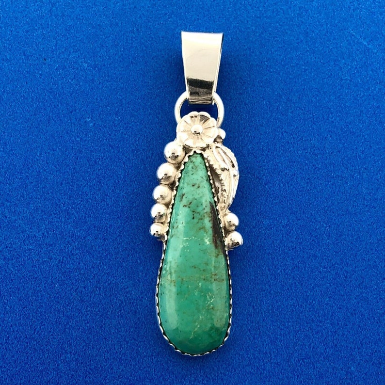 Navajo Designer D.D. Baca Sterling Silver Turquoise Teardrop Floral ...