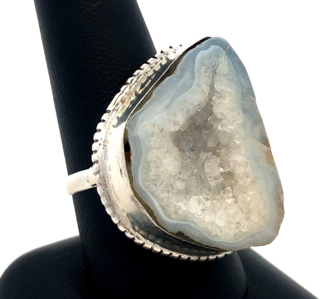 Designer IW India 925 Sterling Silver White Druzy Quartz Statement Ring ...