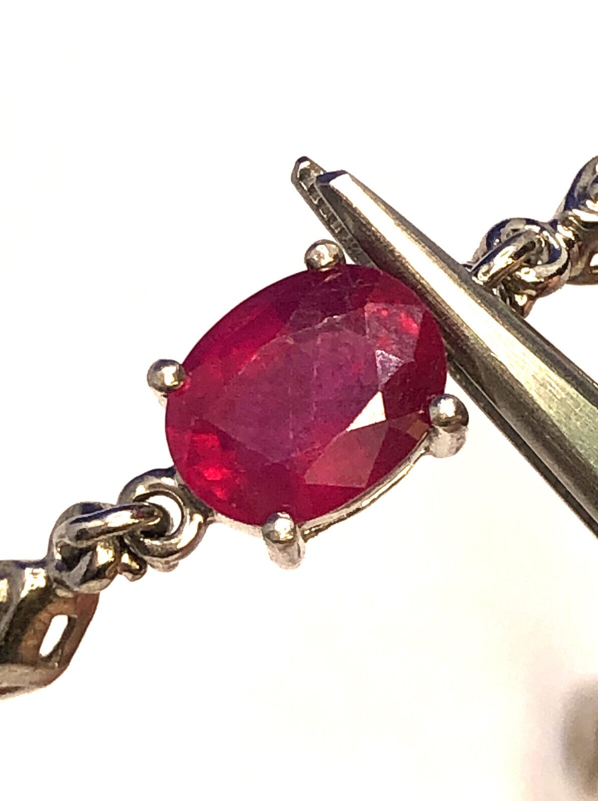 Designer TGGC 925 Sterling Silver Oval Ruby White Topaz Accents Tennis ...