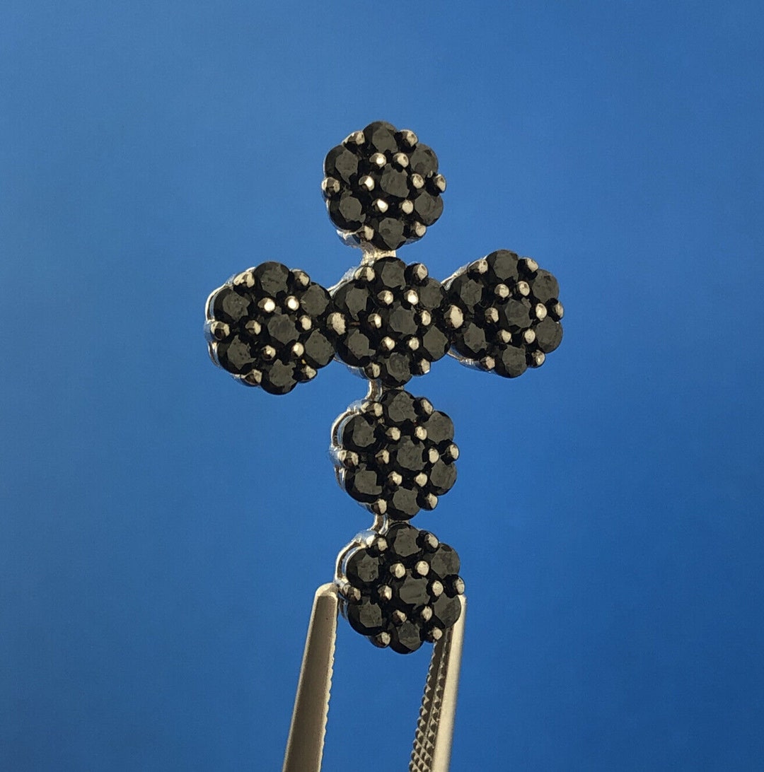 Designer DK Sterling Silver 925 Round Cut Onyx Religious Faith Cross ...