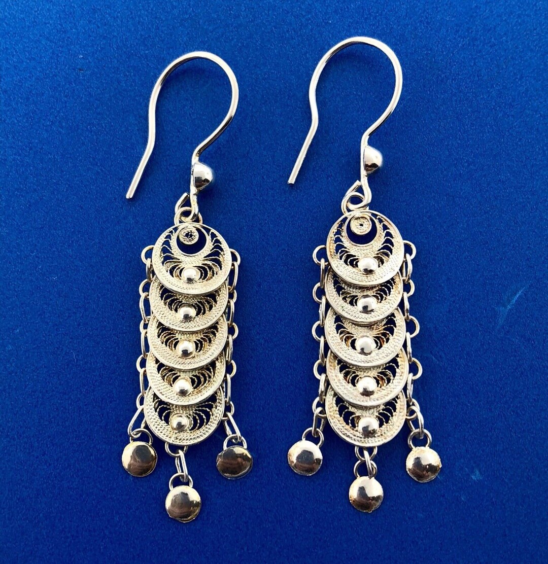 Milor Italy Sterling Silver Filigree Bead Centipede Link Drop Dangle ...