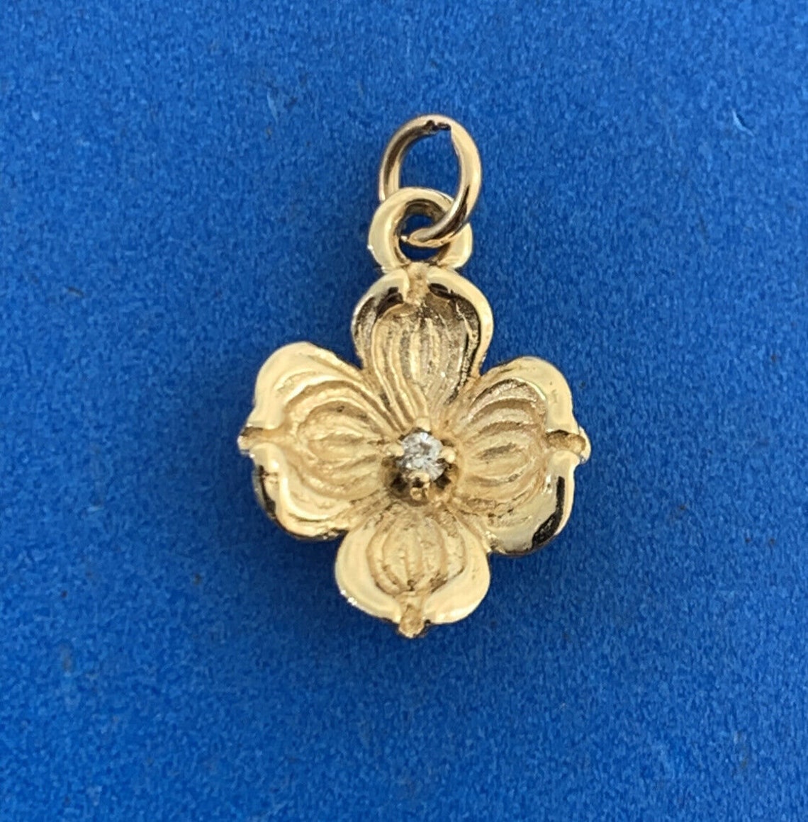 Designer 14K Yellow Gold Diamond Flower Dogwood Blossom Textured Charm ...