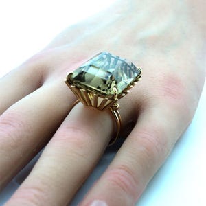 Retro 18K Yellow Gold Emerald Cut Smoky Topaz Statement Cocktail Finger ...