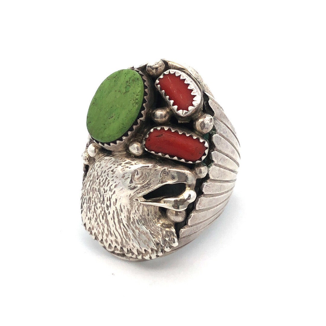 Richard Begay Navajo Sterling Silver Green Turquoise Coral Eagle ...
