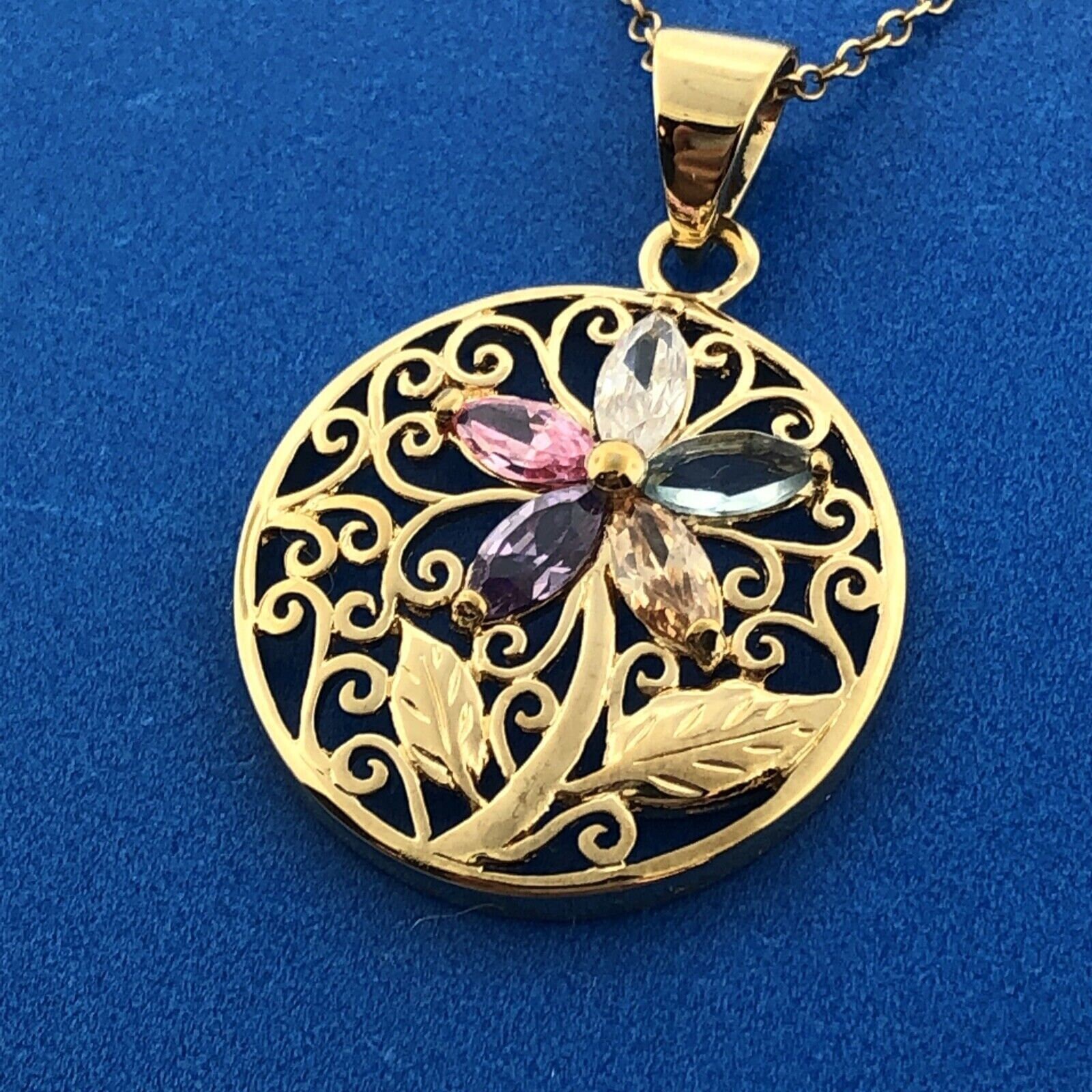 Stunning Vermeil Sterling Silver 925 Marquise Multi-color CZ Floral 18 ...