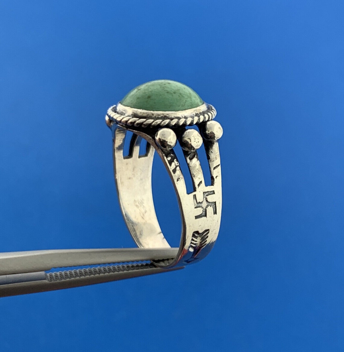 Vintage Native American 925 Sterling Silver Green Turquoise Storyteller ...
