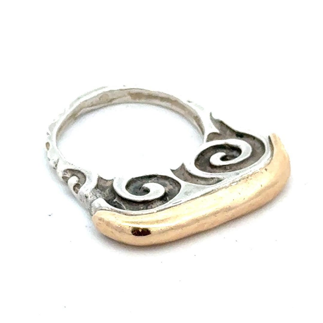 Dian Malouf 925 Sterling Silver 14K Yellow Gold Hammered Scroll ...