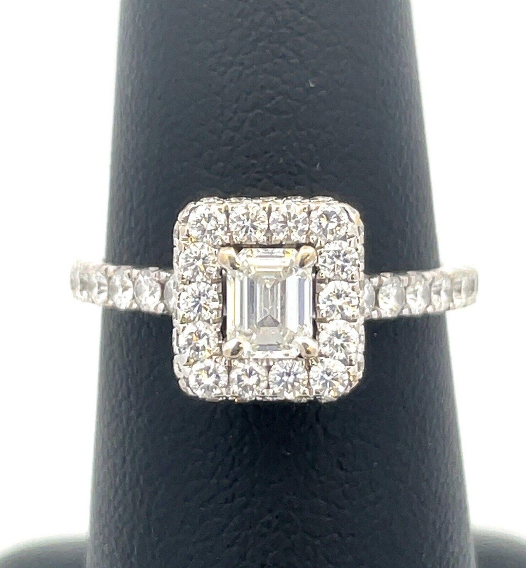 Designer Neil Lane 14K White Gold Emerald Cut Diamond Halo Engagement ...