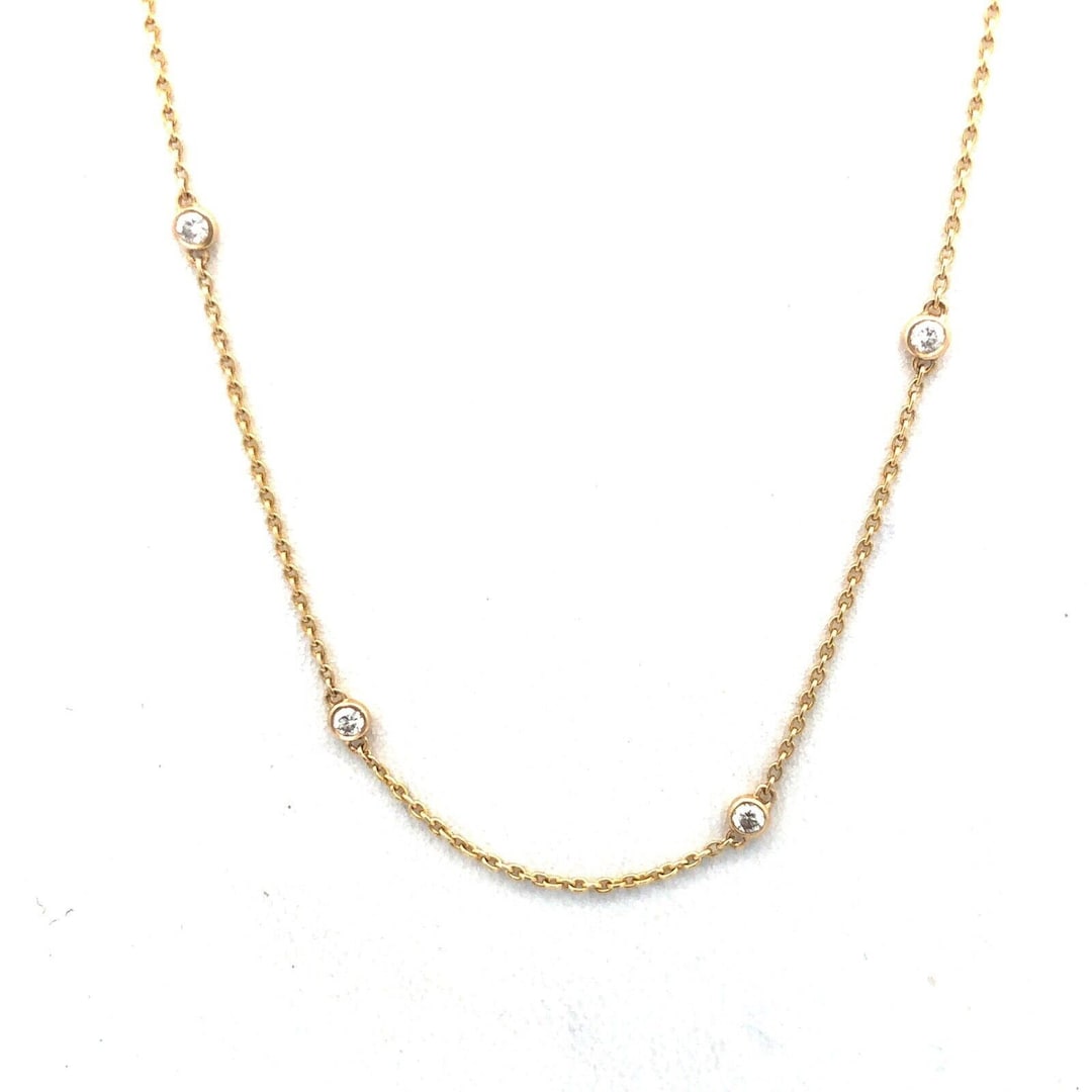 Designer ASHI 14K Yellow Gold .25 1/4 TCW Round Diamond Station Chain ...