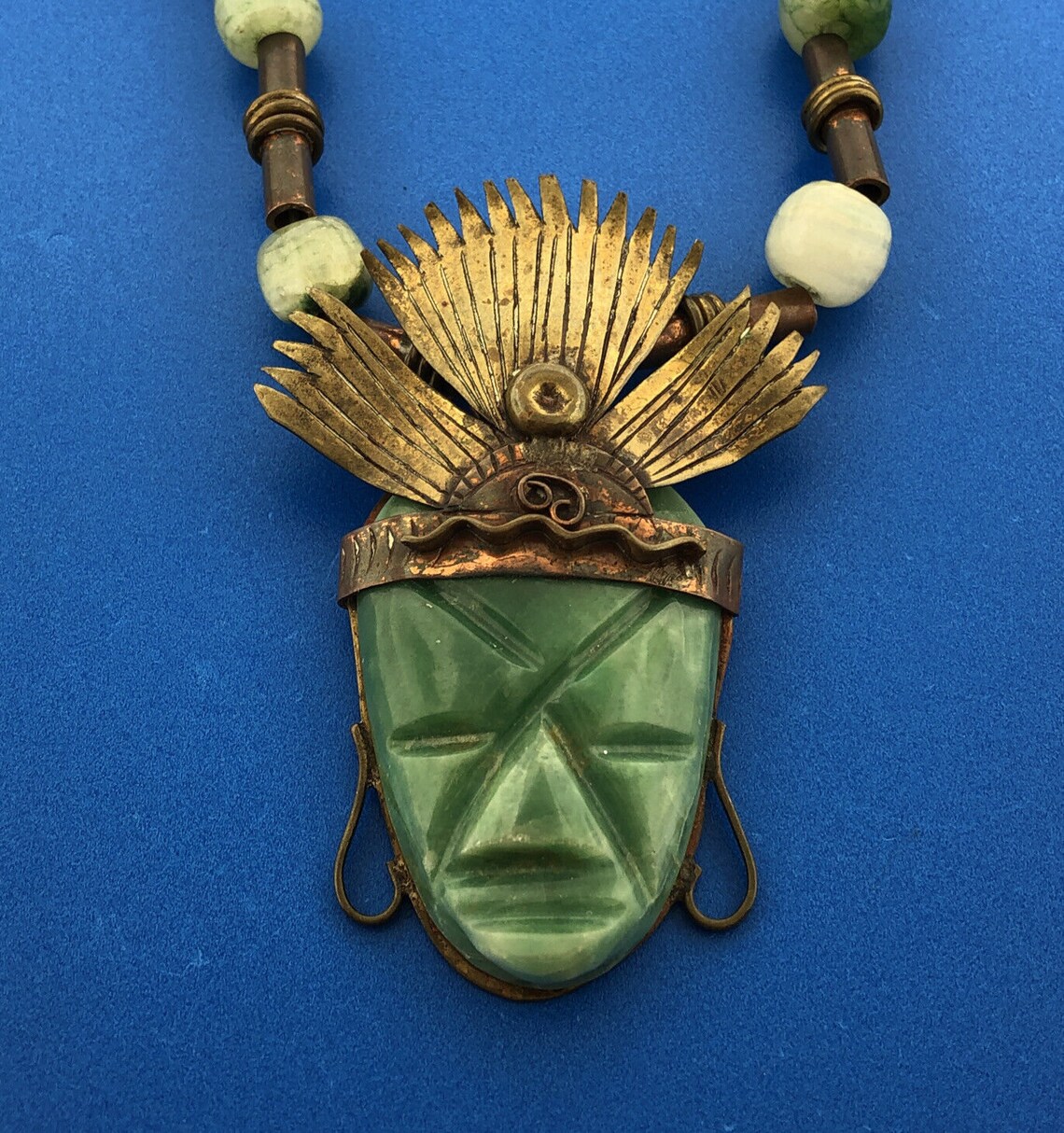 Casa Maya Mexico Brass Copper Jade South American Aztec Head 26 Tribal ...