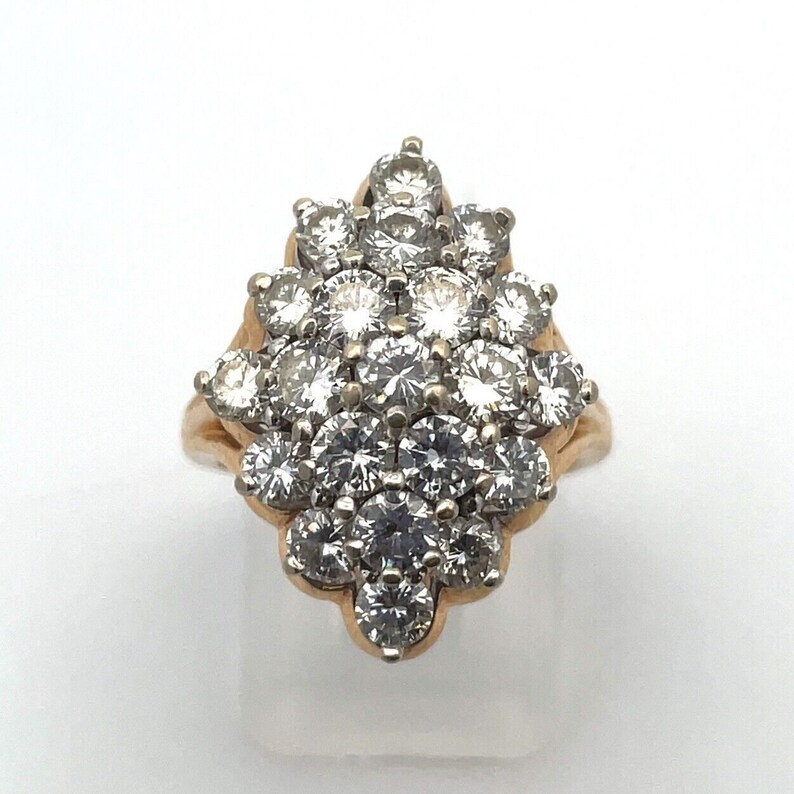 Vintage Designer 14K Yellow Gold Diamond Cluster Waterfall Cocktail ...