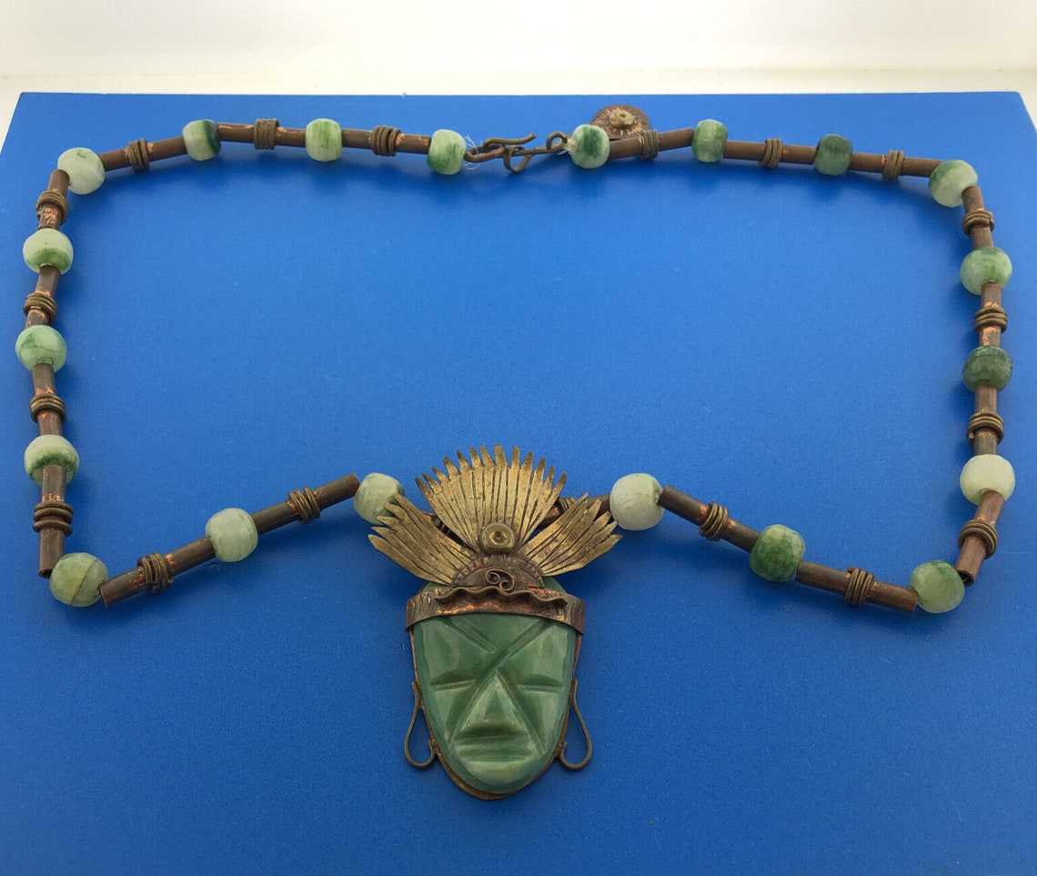 Casa Maya Mexico Brass Copper Jade South American Aztec Head 26 Tribal ...