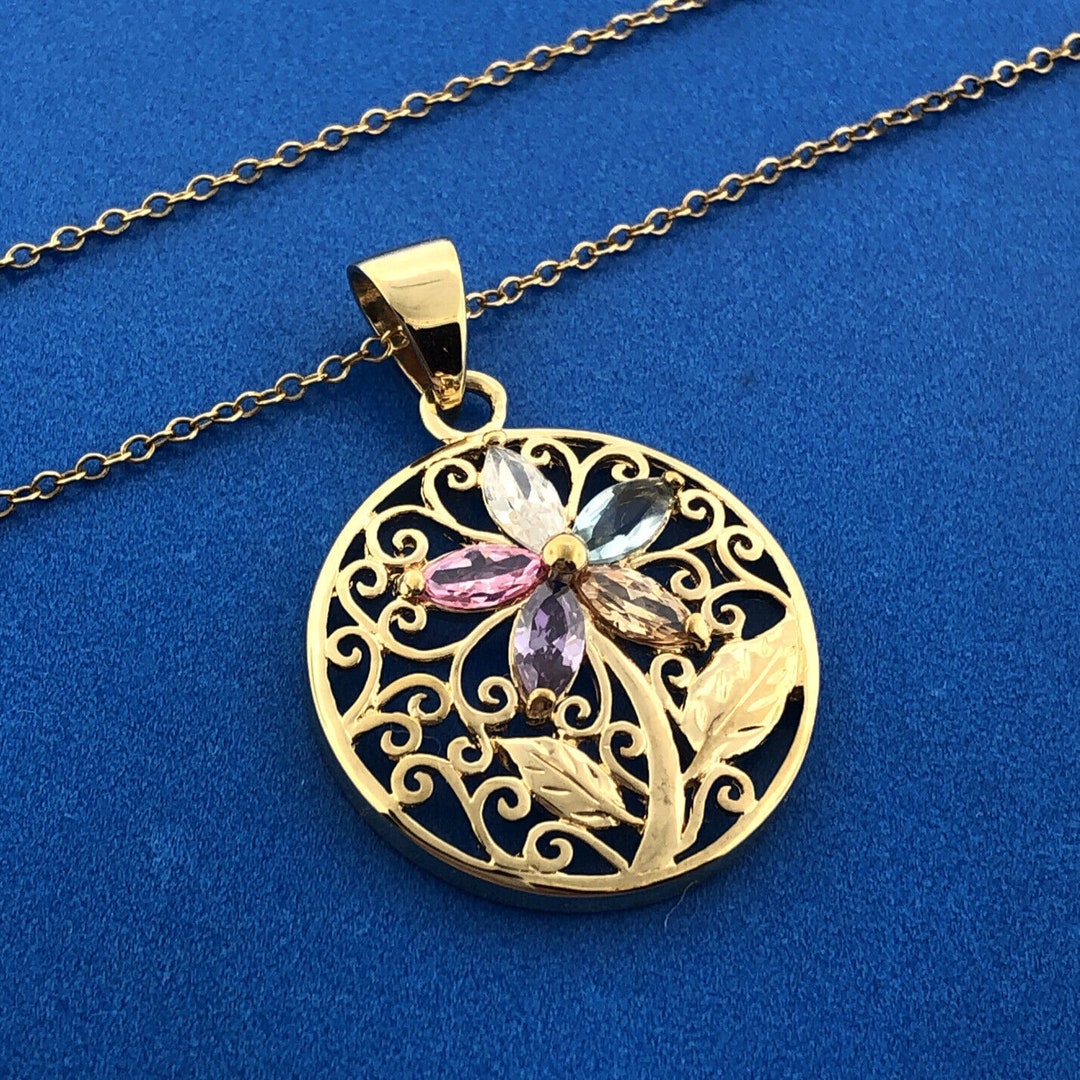 Stunning Vermeil Sterling Silver 925 Marquise Multi-color CZ Floral 18 ...