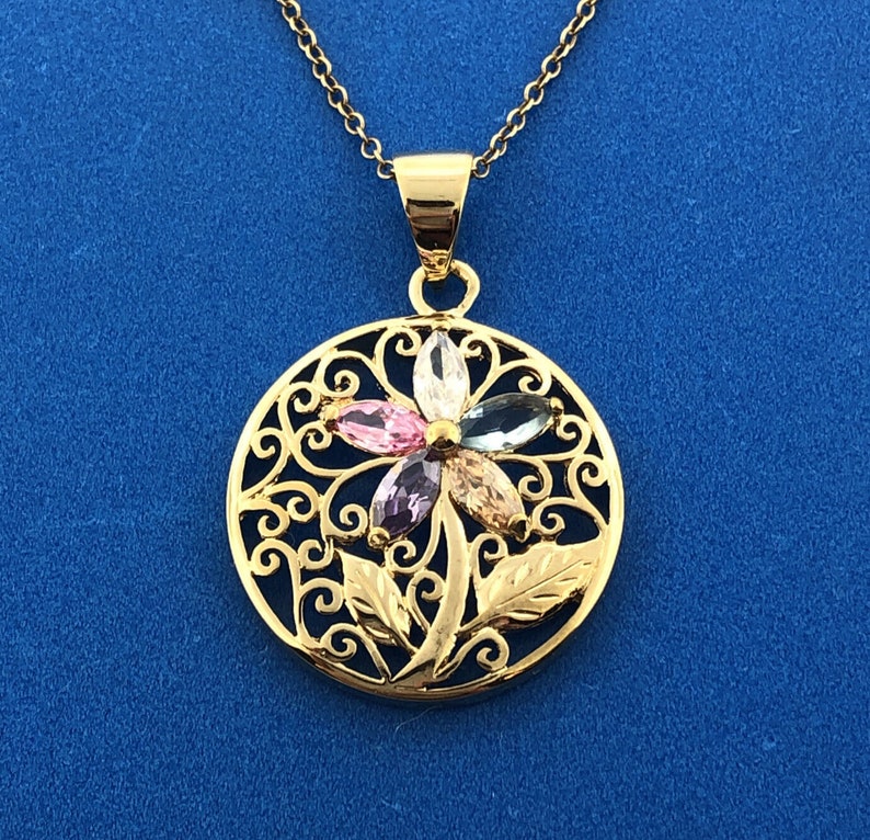 Stunning Vermeil Sterling Silver 925 Marquise Multi-color CZ Floral 18 ...