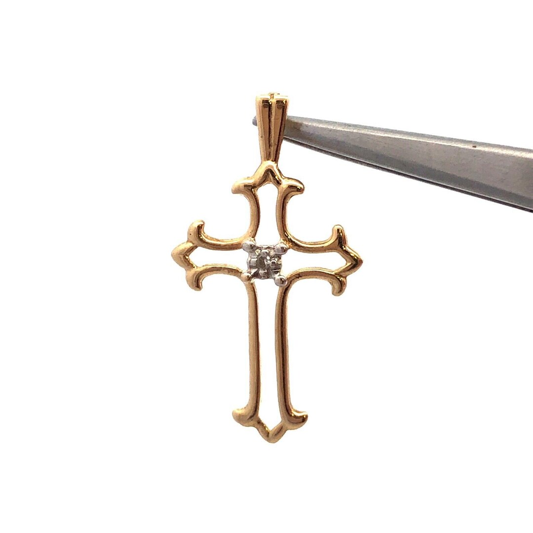 Designer JCM 10K Yellow Gold Round Diamond Cross Pendant - Etsy