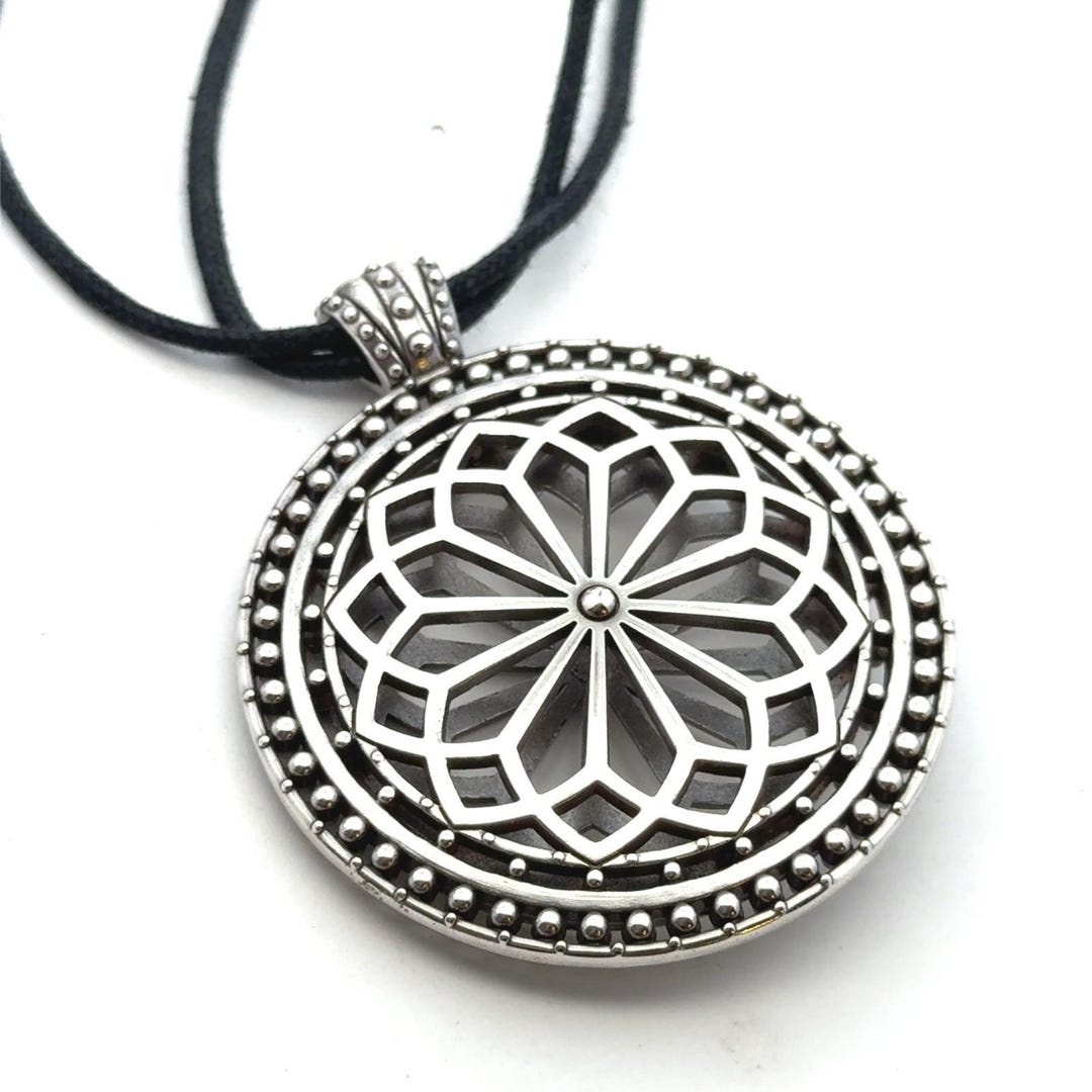 Designer Brighton Silver Plate Black Cord Spirograph Statement Pendant ...