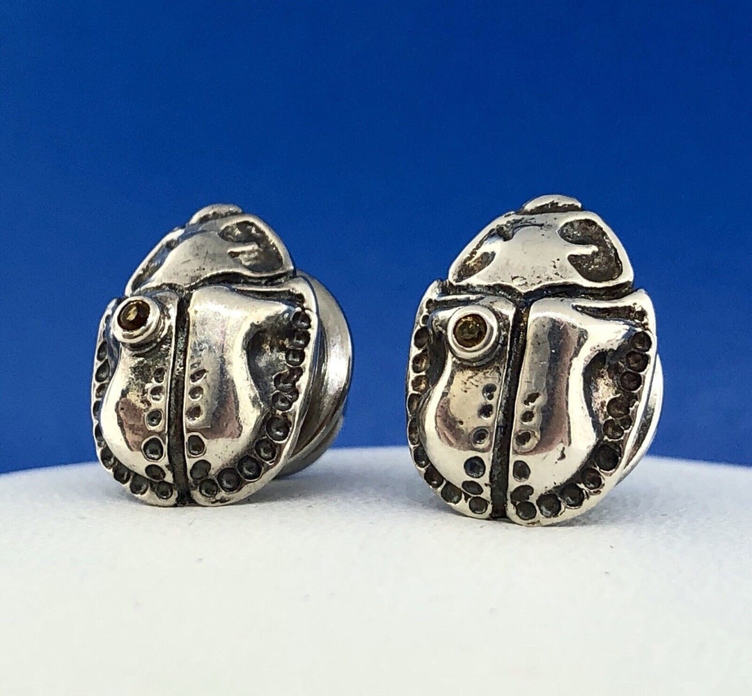 Retired Mignon Faget Sterling Silver Citrine Scarab Stud Designer Pins ...