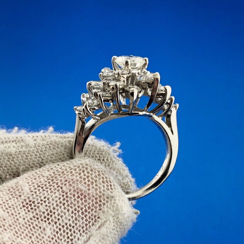 Phenomenal Platinum Multi-cut Diamond Blooming Floral Cluster Ring Size ...