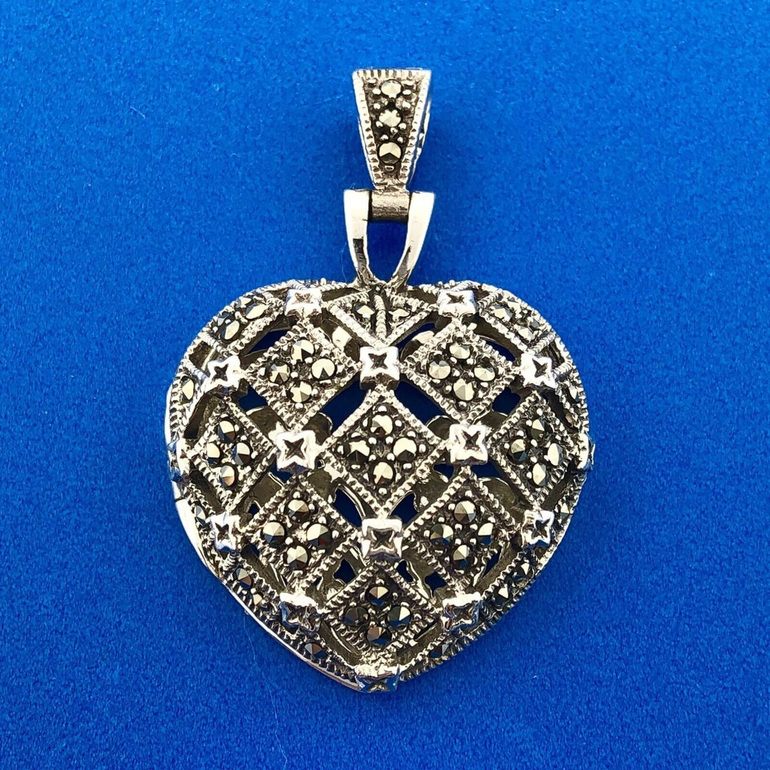 Stunning Sterling Silver 925 Marcasite Openwork Heart Shaped Locket ...