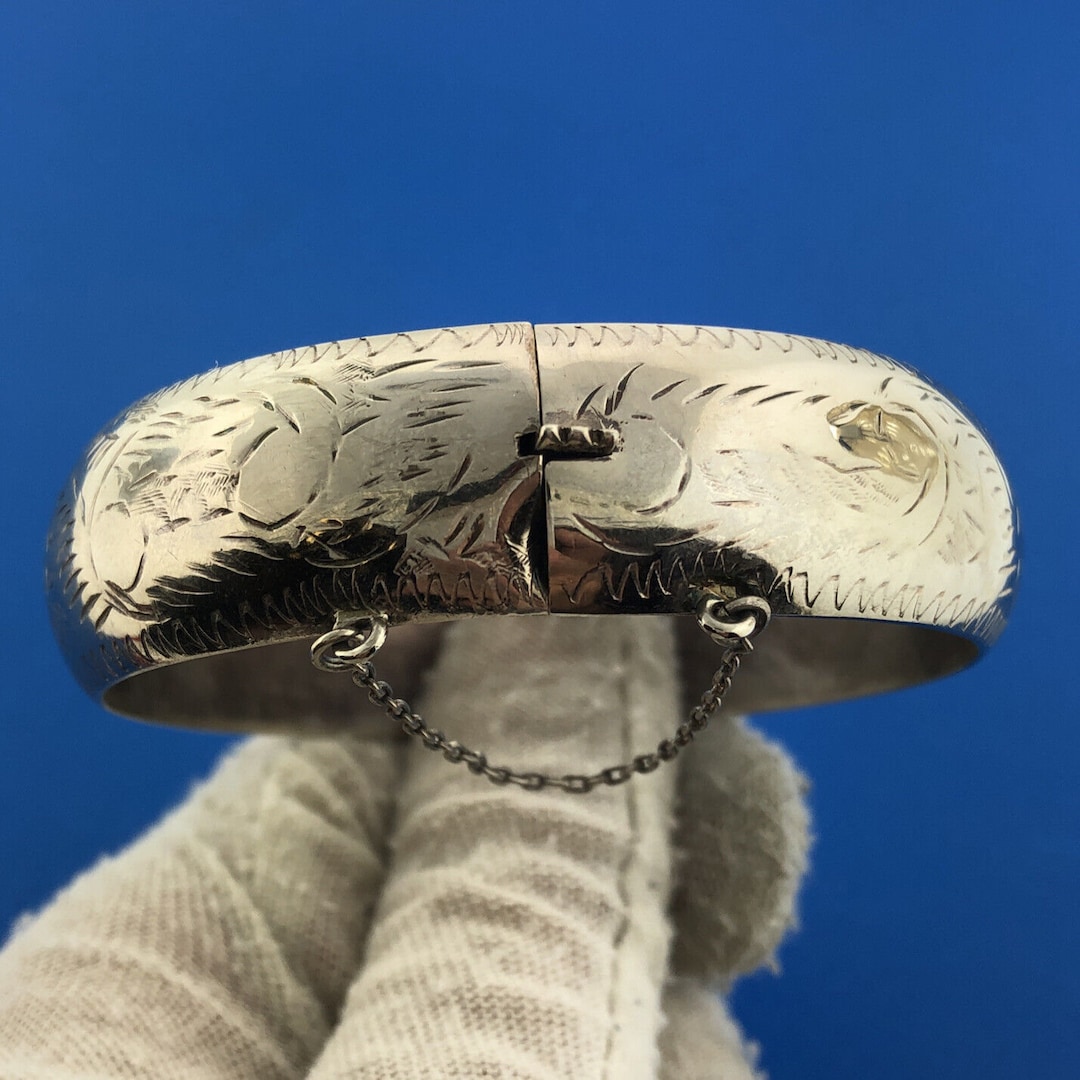 Designer HAN 925 Sterling Silver Etched Floral Scroll Hinged Bangle Bracelet - Etsy