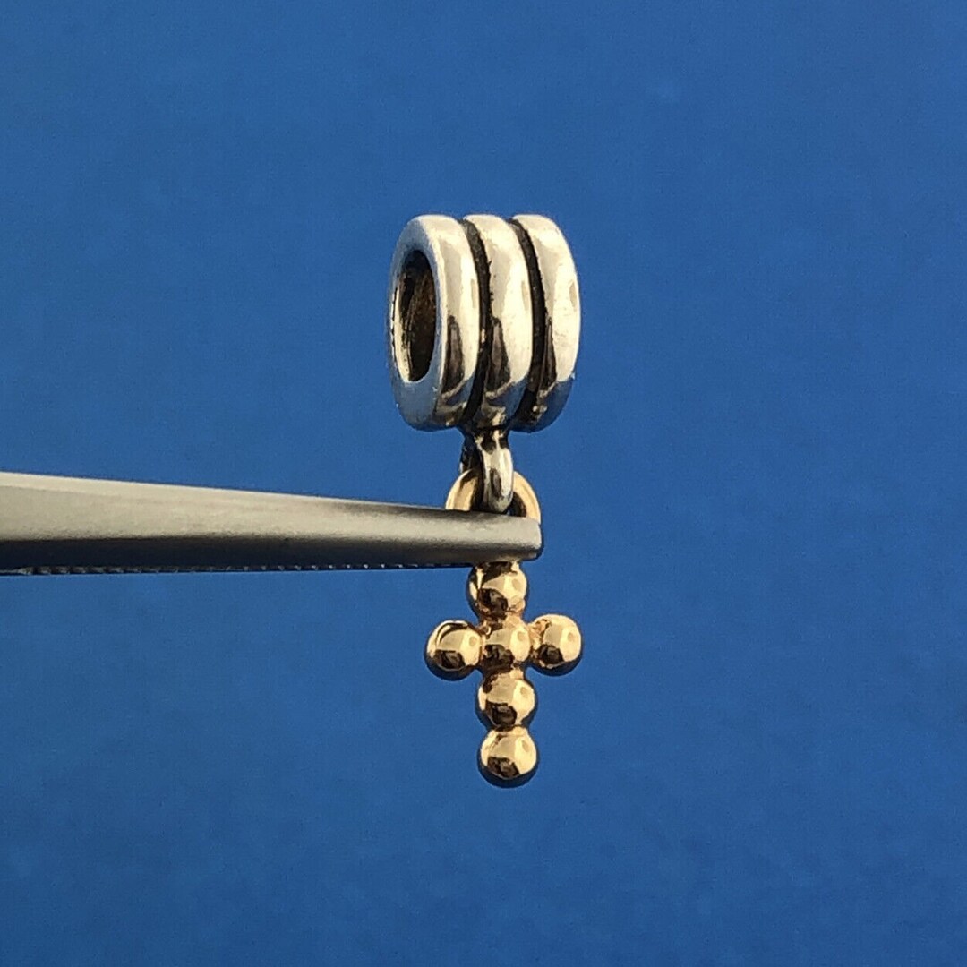 Authentic PANDORA 925 Sterling Silver 14K Gold 2 Tone Dangle Cross ...