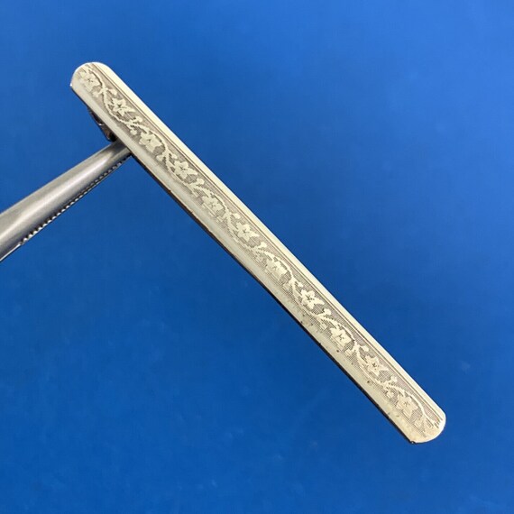 Antique 800 Fine Silver Floral Scroll Bar Pin Brooch - Gem