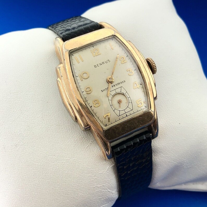 Mid Century Benrus Shock Absorber Model BB3 Gold Filled Step Bezel Tank ...