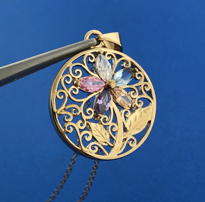 Stunning Vermeil Sterling Silver 925 Marquise Multi-color CZ Floral 18 ...