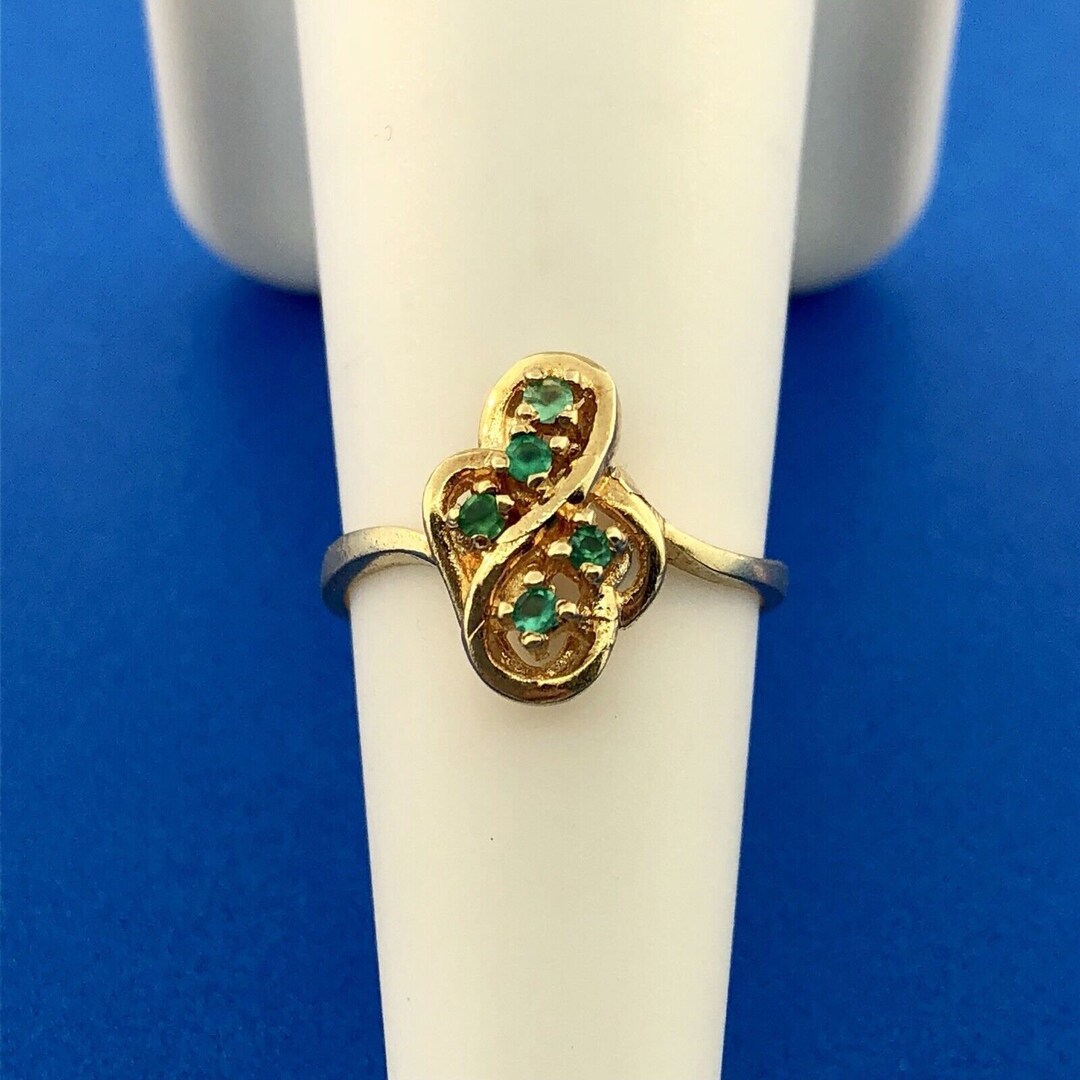 Estate 14K Yellow Gold Emerald Free Form Cluster May Anniversary ...