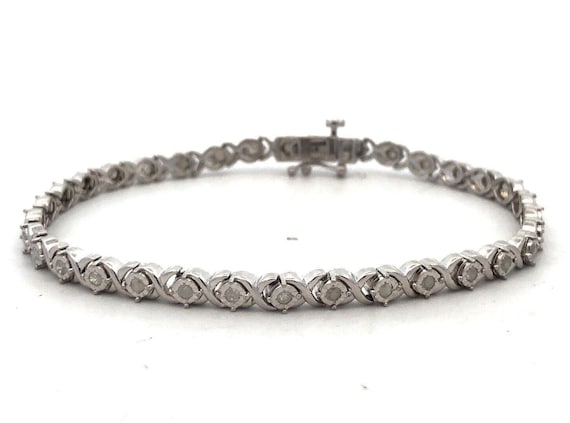 925 Sterling Silver Designer UD Round Diamond Infinity x O Tennis Bracelet