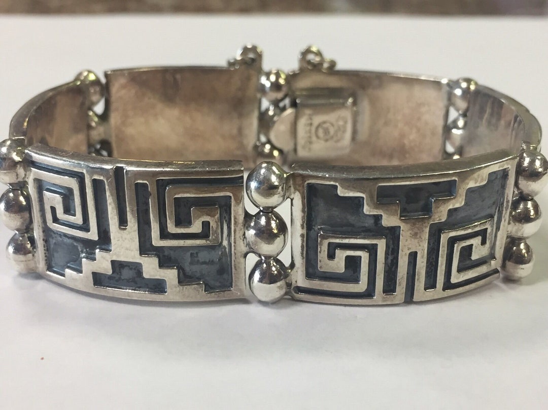 Sterling Silver JR Heavy Mexico 925 Aztec Design Beaded Bracelet - Etsy