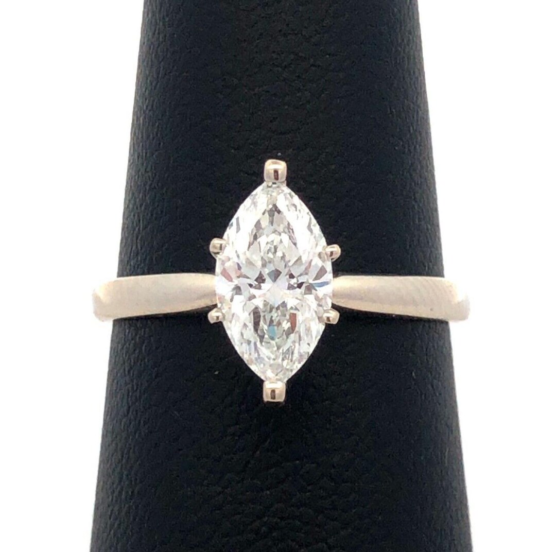 Designer 14K White Gold Marquise Lab Created Diamond Solitaire ...