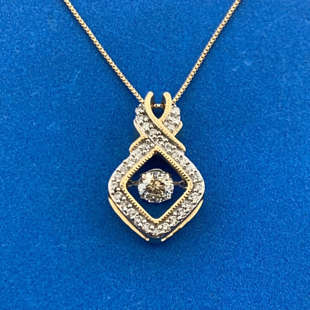 Gorgeous 14k Yellow Gold Round Cut Suspended Diamond 16" Box Chain ...