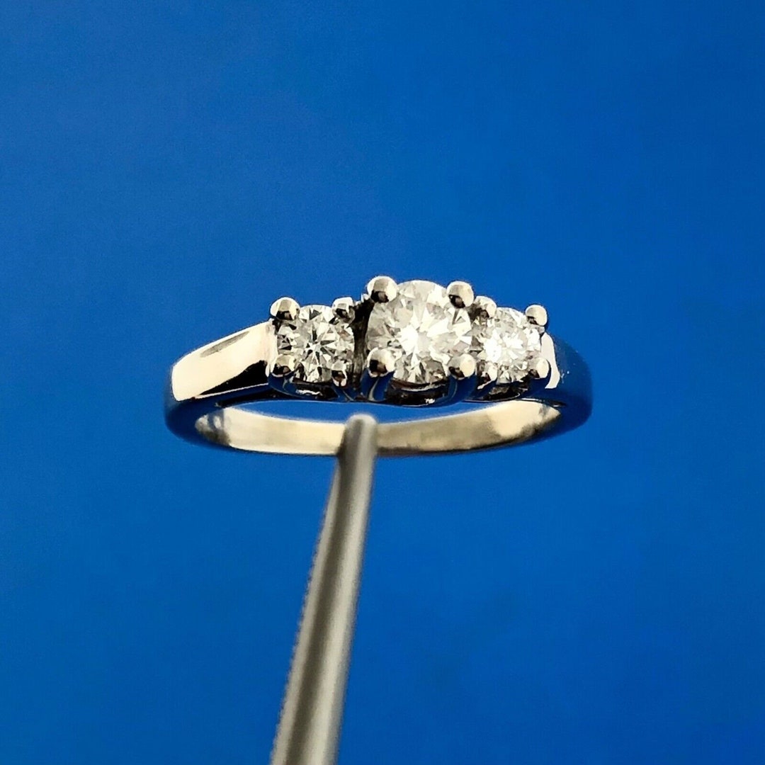 Designer Magic Glo 14k White Gold Round Triple Diamond Engagement Ring ...