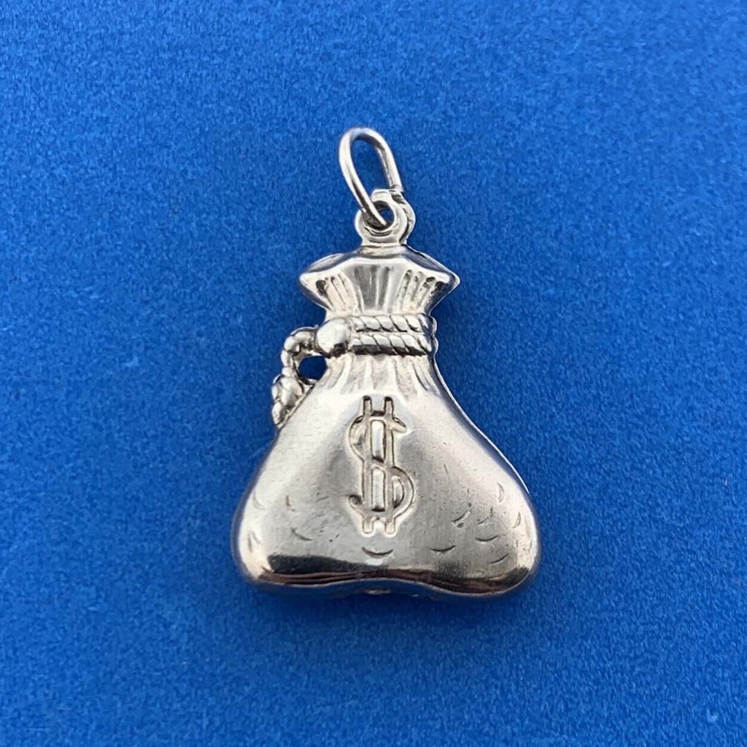 Designer AL Sterling Silver Double Money Bag Riches Good Luck Pendant ...