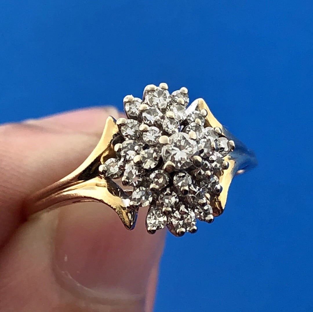 Tru Glo 14K Yellow Gold Diamond Waterfall Cluster Engagement Cocktail ...