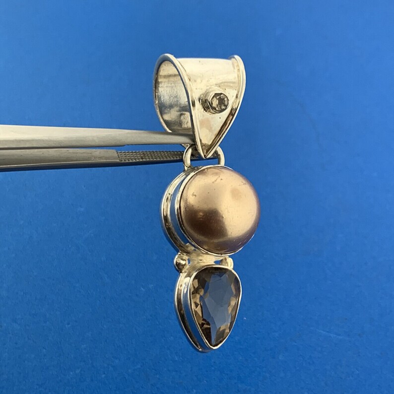 925 Sterling Silver Smoky Quartz Faux Pearl Statement Drop Dangle ...